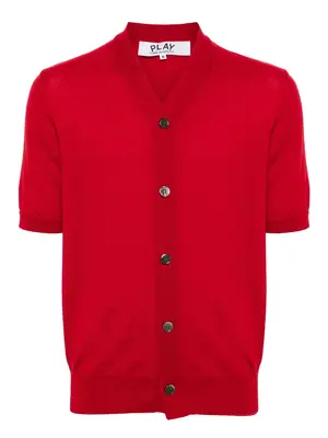 Play Comme Des Garcon V-neck Wool Cardigan - Red