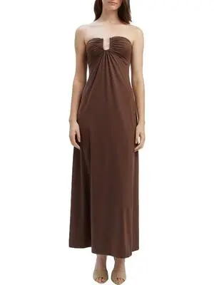 Bardot Carolena Strapless Midi Dress - Chocolate