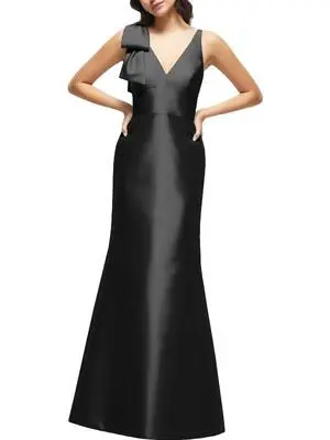 Alfred Sung Bow Detail Trumpet Gown - Black