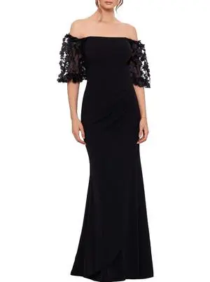 XSCAPE EVENINGS Off-the-shoulder Trumpet Gown - Black