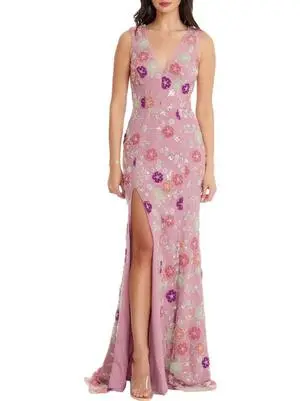 Dress The Population Sandra Floral Beaded Trumpet Gown - Orchid Multi