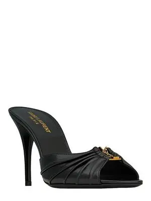 Saint Laurent Babylone Mule Sandals - Black Lambskin