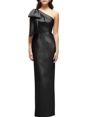 Alfred Sung Bow Detail One-shoulder Gown - Black