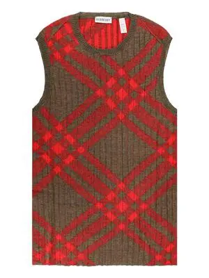 Burberry Ribbed Vest With Check Intarsia - Red