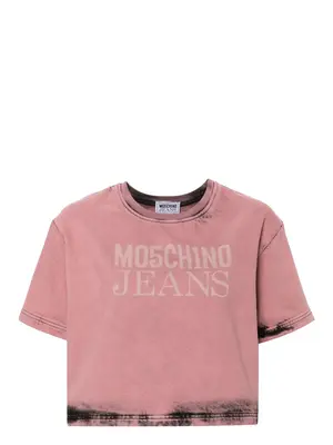 Moschino Logo-print Denim Crop Top - Pink