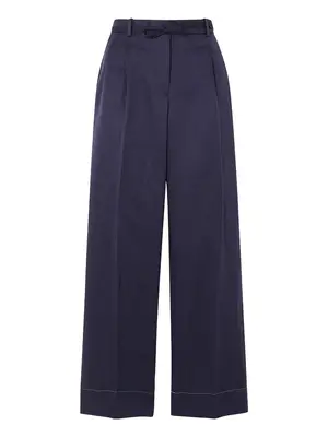 Brioni Pleated Silk And Linen-blend Twill Pants - Navy