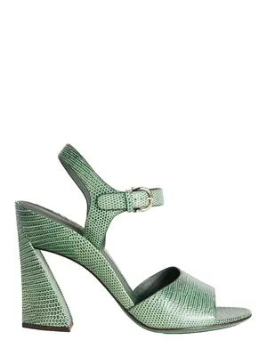 FERRAGAMO Lizard-effect Leather Sandals - Leaf Green