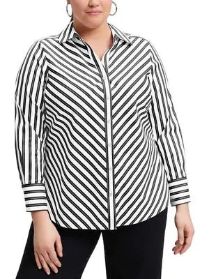 Foxcroft Mary Stripe Stretch Button-up Shirt - Black/ White