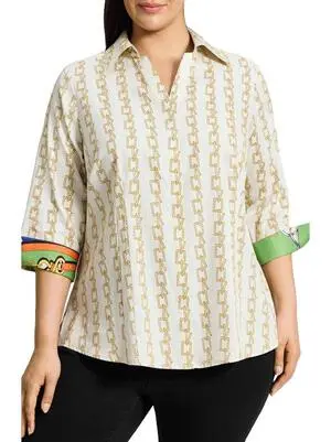 Foxcroft Taylor Chain Stripe Cotton Shirt - Ivory Multi