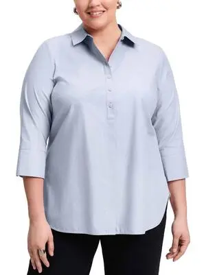 Foxcroft Madison Non-iron Three-quarter Sleeve Cotton Shirt - Blue Wave