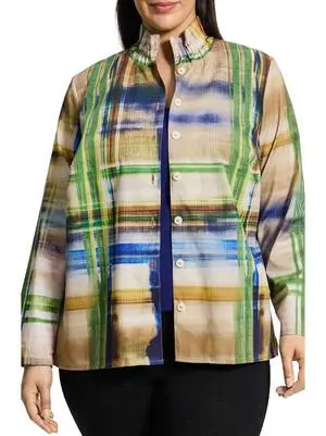 Foxcroft Carolina Painterly Striped Cotton Button-up Shirt - Blue Multi