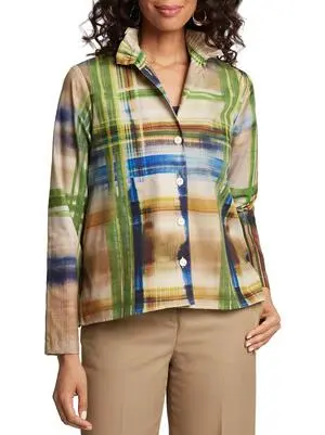 Foxcroft Carolina Painterly Striped Button-up Shirt - Blue Multi