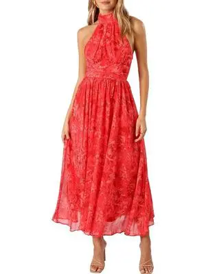 PETAL & PUP Primrose Floral Chiffon Halter Maxi Dress - Red Floral