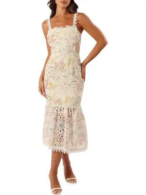 PETAL & PUP Isla Eyelet Ruffle Midi Dress - Lime Multi