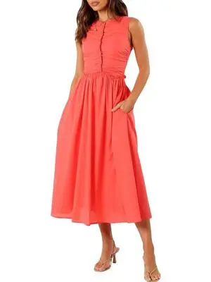 PETAL & PUP Violetta Ruched Dress - Coral