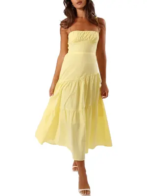 PETAL & PUP Brexley Tiered Cotton Maxi Sundress - Lemon