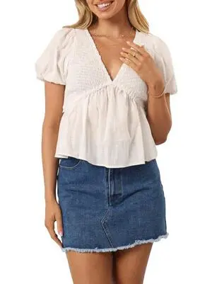 PETAL & PUP Tamara Cotton Smocked Peplum Top - White