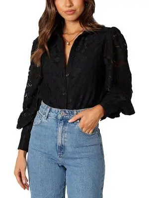 PETAL & PUP Tadeo Floral Lace Shirt - Black