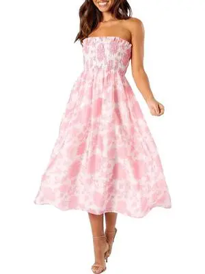 PETAL & PUP Carter Floral Strapless Midi Dress - Pink Floral