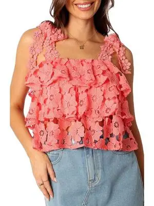 PETAL & PUP Neva Floral Lace Tiered Tank - Watermelon