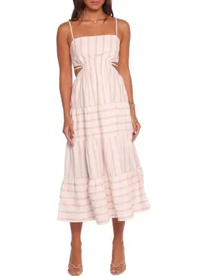 PETAL & PUP Evelin Stripe Cutout Midi Dress - Pink Stripe