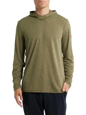 FLORENCE Airtex Long Sleeve Hooded Performance Top - Heather Burnt Olive