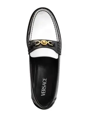 Versace Embellished Two-tone Leather Penny Loafers - Black