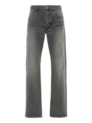 Givenchy Logo-plaque Distressed Straight Jeans - Grey