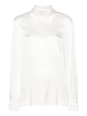 Alberta Ferretti Pointed-collar Charmeuse Shirt - Neutrals