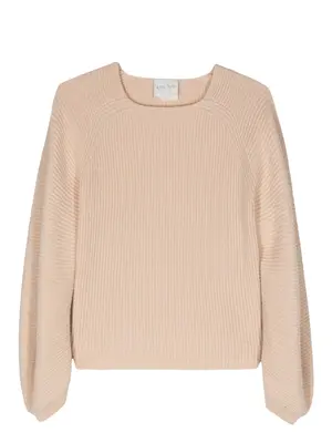 FORTE_FORTE Boat-neck Ribbed Jumper - Neutrals
