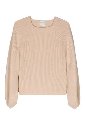 FORTE_FORTE Boat-neck Ribbed Jumper - Neutrals