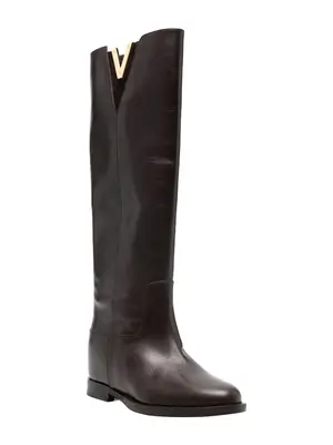 VIA ROMA 15 Logo Plaque Knee-high Leather Boots - Brown
