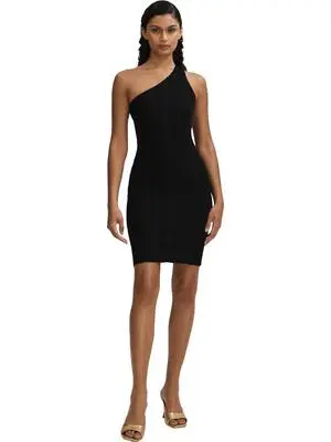Good American One-shoulder Plisse Mini Dress - Black