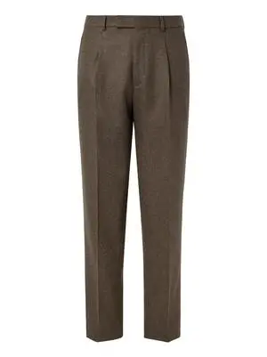 Zegna Straight-leg Pleated Wool-flannel Trousers - Brown