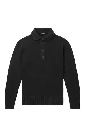 Zegna Slim-fit Wool And Cashmere-blend Polo Shirt - Black