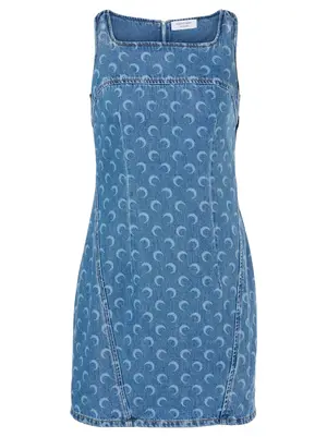 MARINE SERRE All Over Moon Denim Minidress - Blue