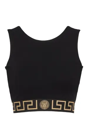 Versace Greca Border Cropped Tank Top - Black