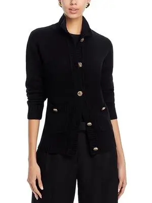 Bloomingdale'S 100% Cashmere Rib Knit Cardigan Black