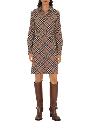 Burberry Checked Shirt Dress - Brown
