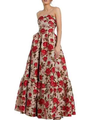 MAC DUGGAL Peony Brocade Strapless Ballgown