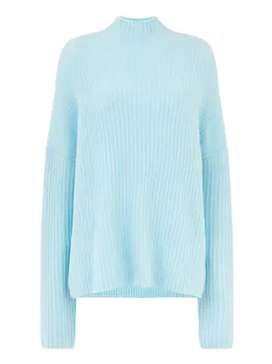 Whistles High-neck Ribbed Knitted Jumper - Pale Blue
