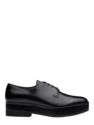 Prada Brushed Laced Leather Derby Shoes - Black