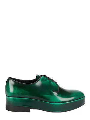 Prada Brushed Laced Leather Derby Shoes - Green