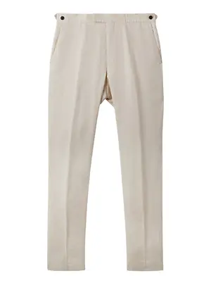 REISS Pressed-crease Slim-fit Linen Trousers - Stone