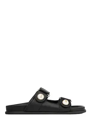JIMMY CHOO Fayence Pearl-embellished Leather Sandals - Black