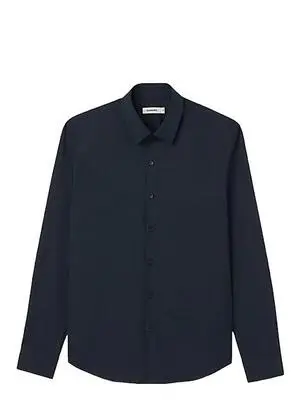 Sandro Classic-collar Slim-fit Stretch Cotton-blend Shirt - Noir / Gris
