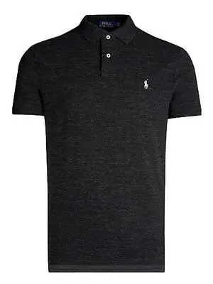 Polo Ralph Lauren Short-sleeved Logo-embroidered Custom-fit Cotton-piqué Polo Shirt S Black Marl Heather