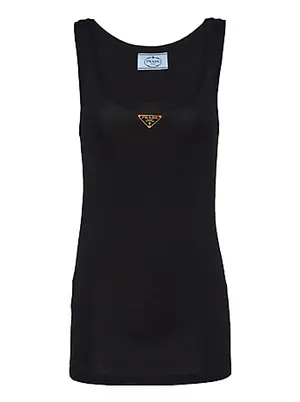 Prada Ribbed Scoop-neck Cotton Top - Black