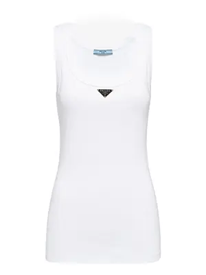 Prada Ribbed Scoop-neck Cotton Top - White