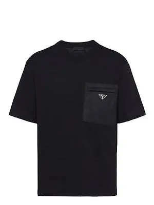 Prada Re-nylon Brand-plaque Cotton And Nylon T-shirt - Black